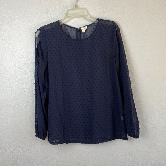 J. Crew Factory | Tops | J Crew Womens Navy Long Sleeve Semi Sheer Cold Shoulder Clip Dot Top ...